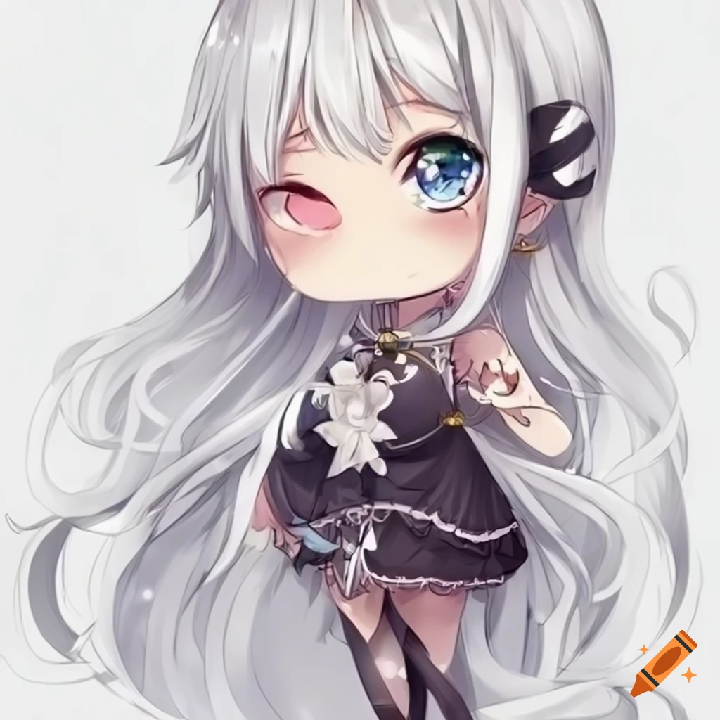 White hair anime chibi character on Craiyon