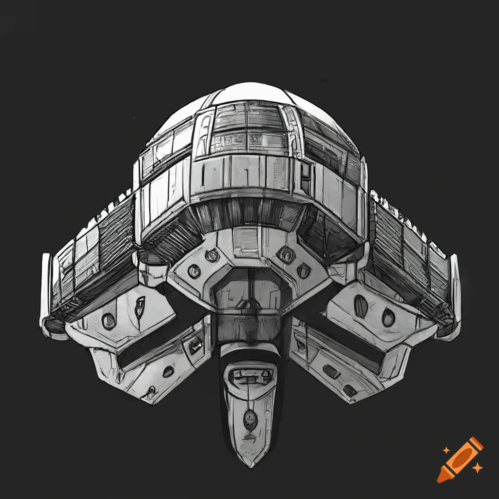 Detailed grey industrial spaceship from a top-down game on Craiyon