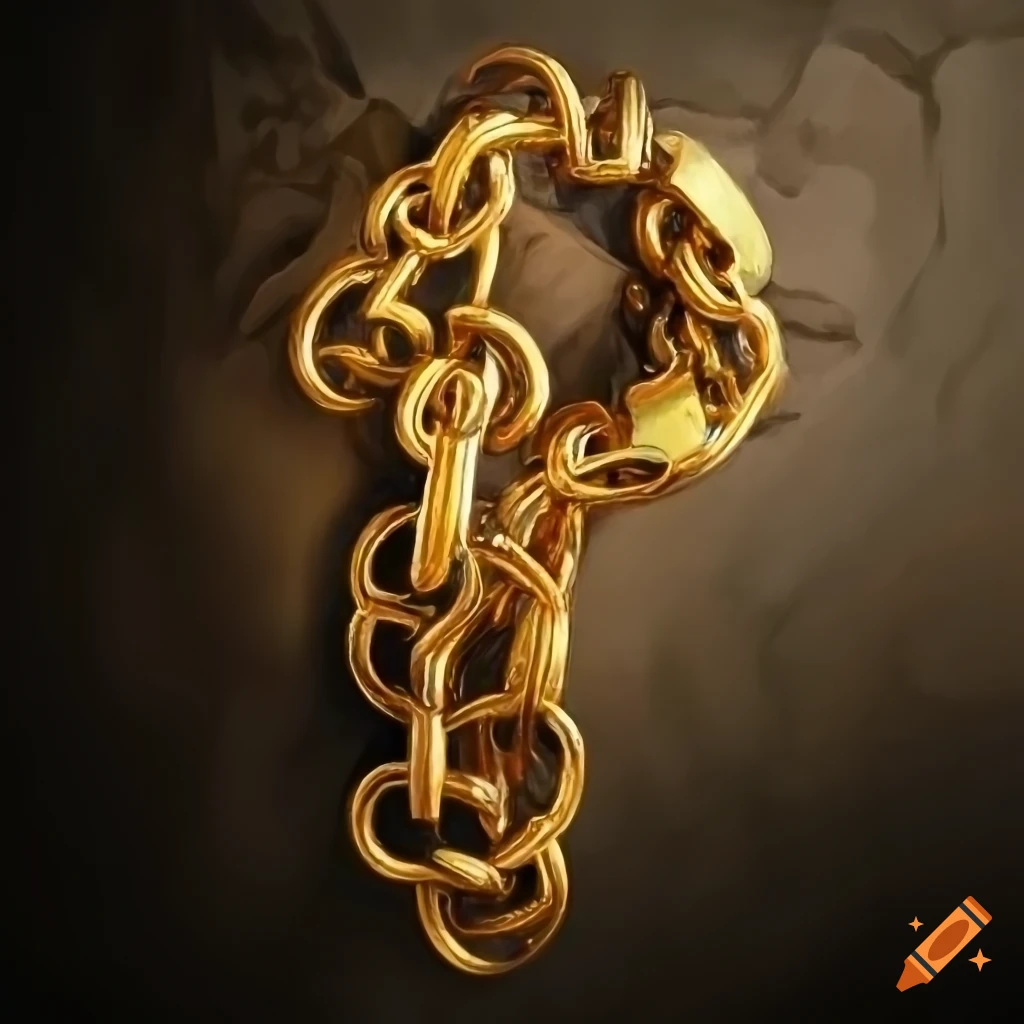 Tree trunk with gold chain and lock in modern style painting on Craiyon