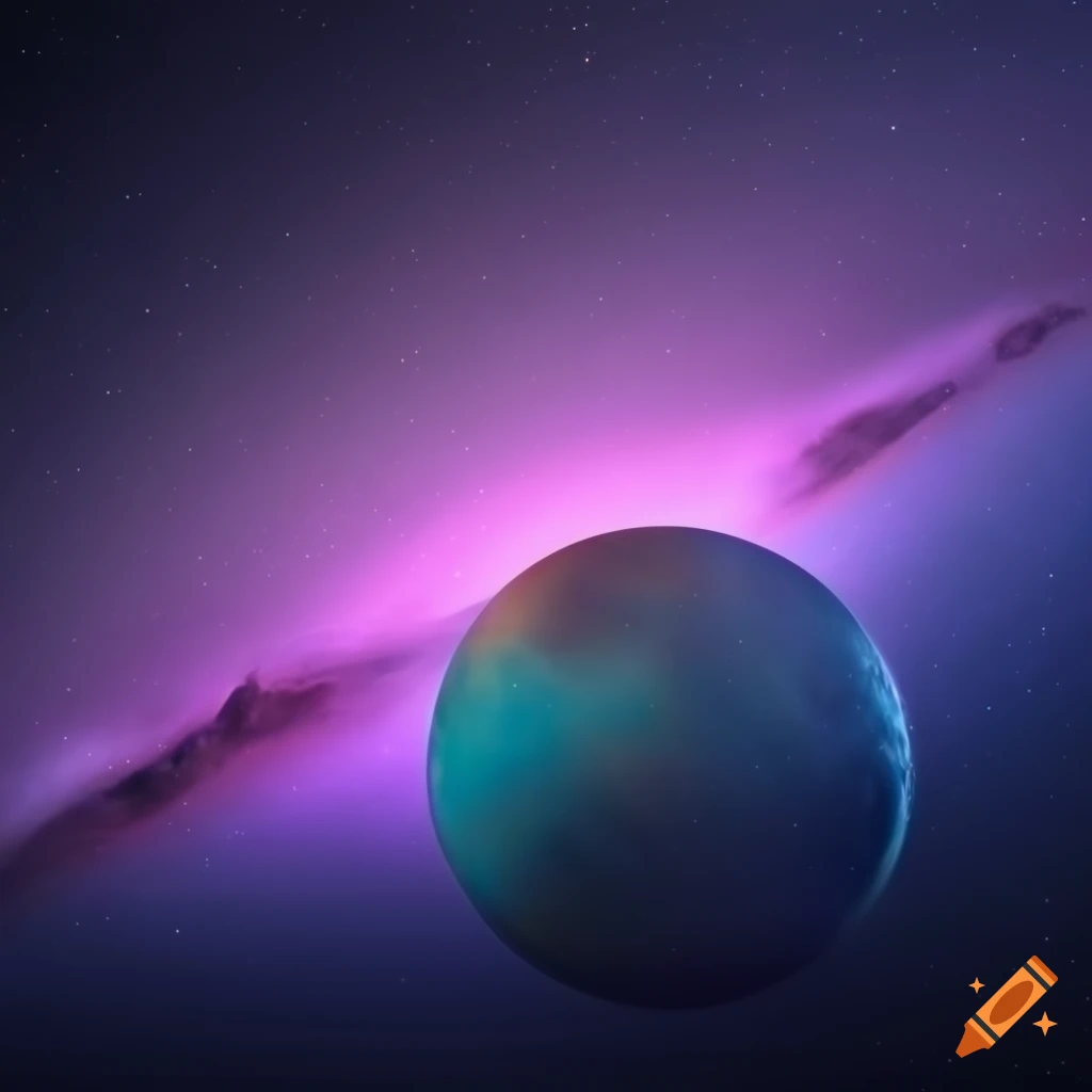 Exoplanet named boreale with vibrant violet, sky blue, and pink colors ...