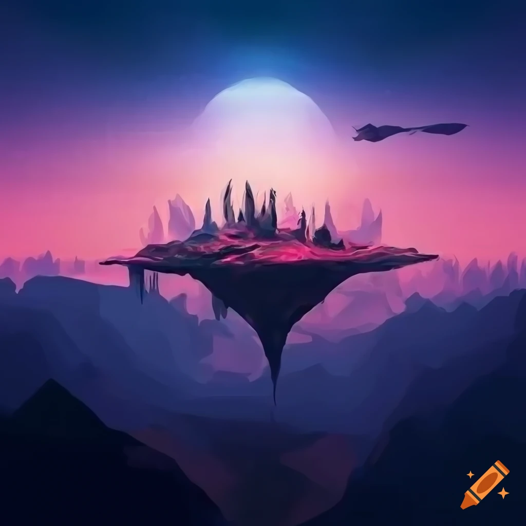 Gigantic floating island landscape with forests and mountains in a ...