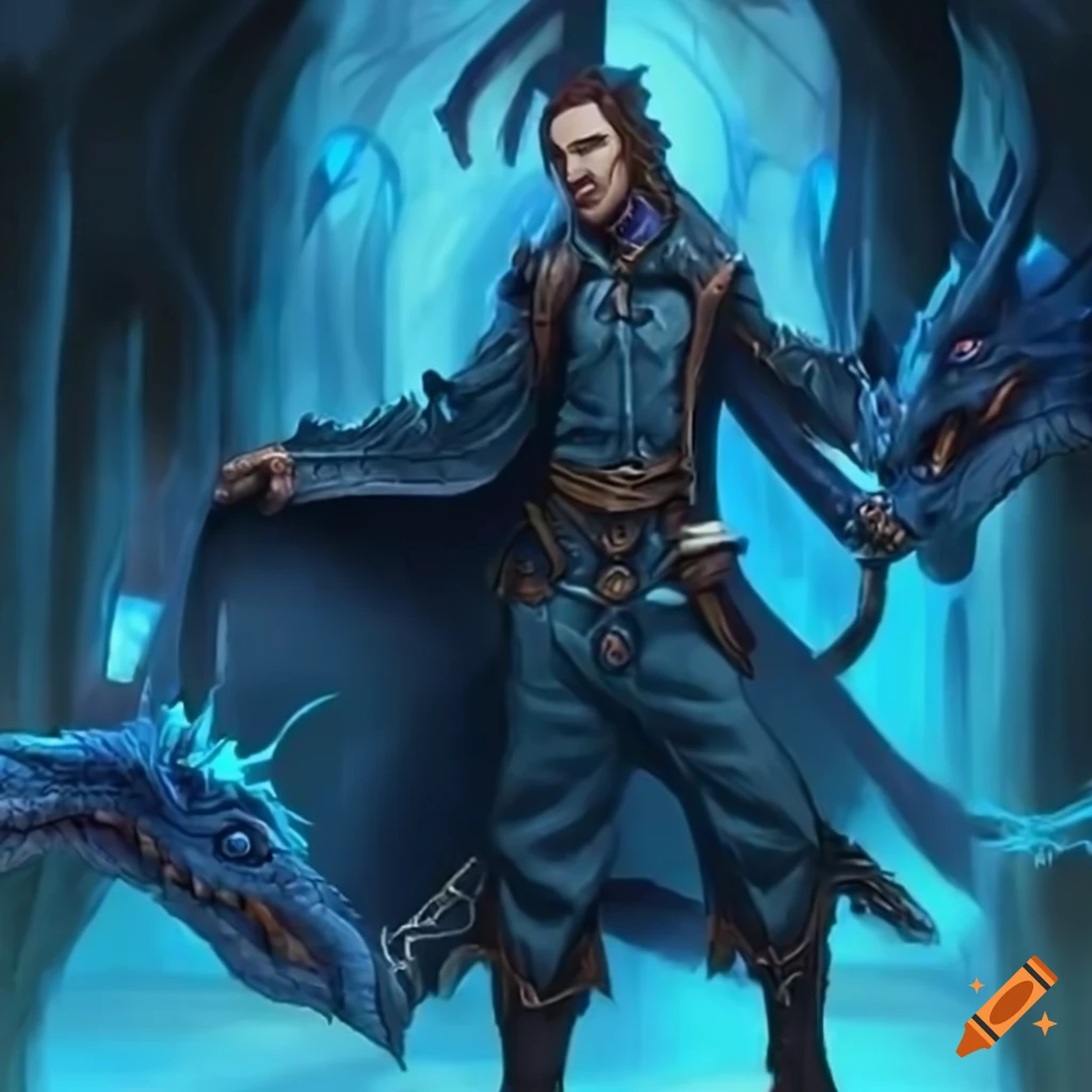 Human blue dragon sorcerer character artwork on Craiyon