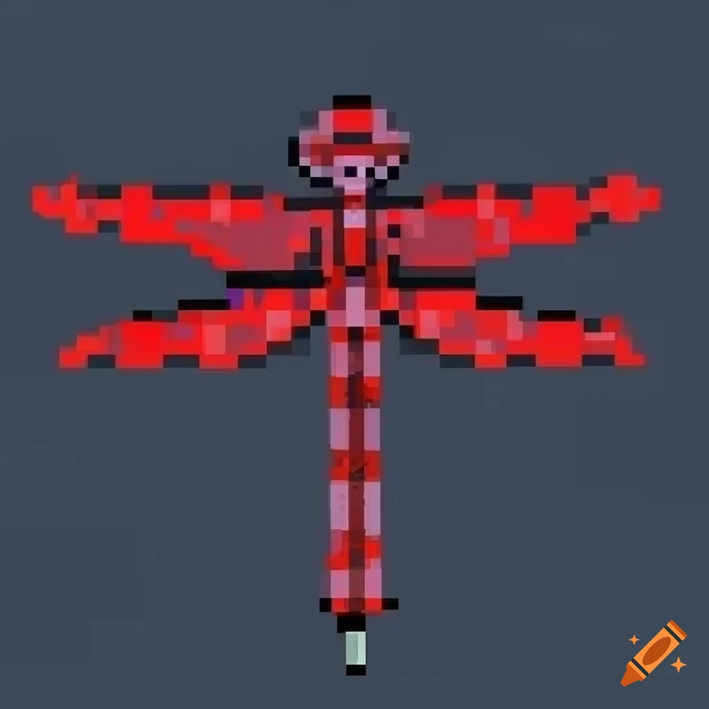Pixel art red dragonfly on Craiyon