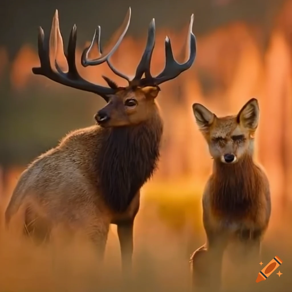 Elk and fox together in a heartwarming scene on Craiyon
