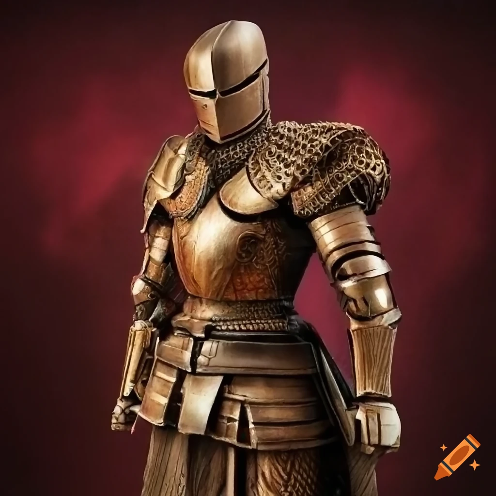 Intricately detailed wooden knight statue standing tall on Craiyon