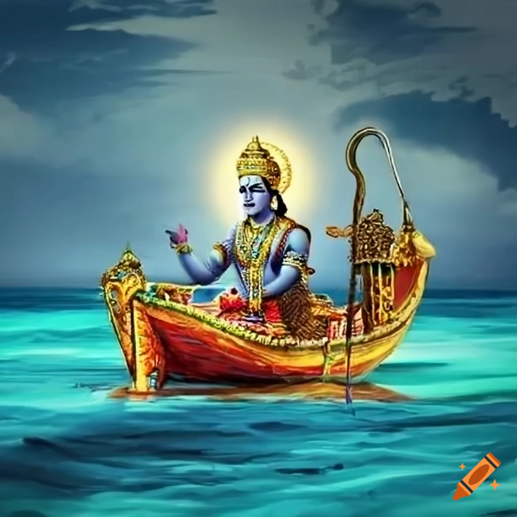 Lord ram in a boat at sea on Craiyon