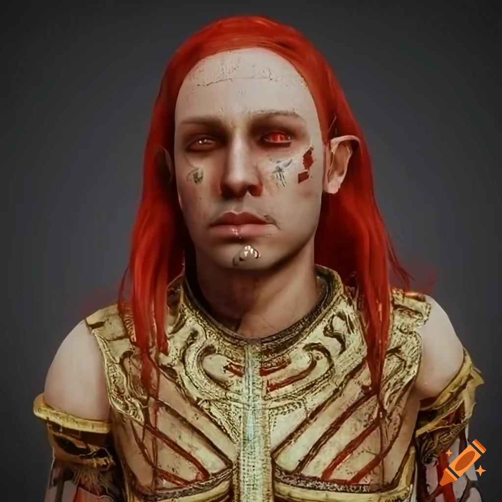 Etruscan-Hittite elf religious man with golden trident-cross tattoo on ...