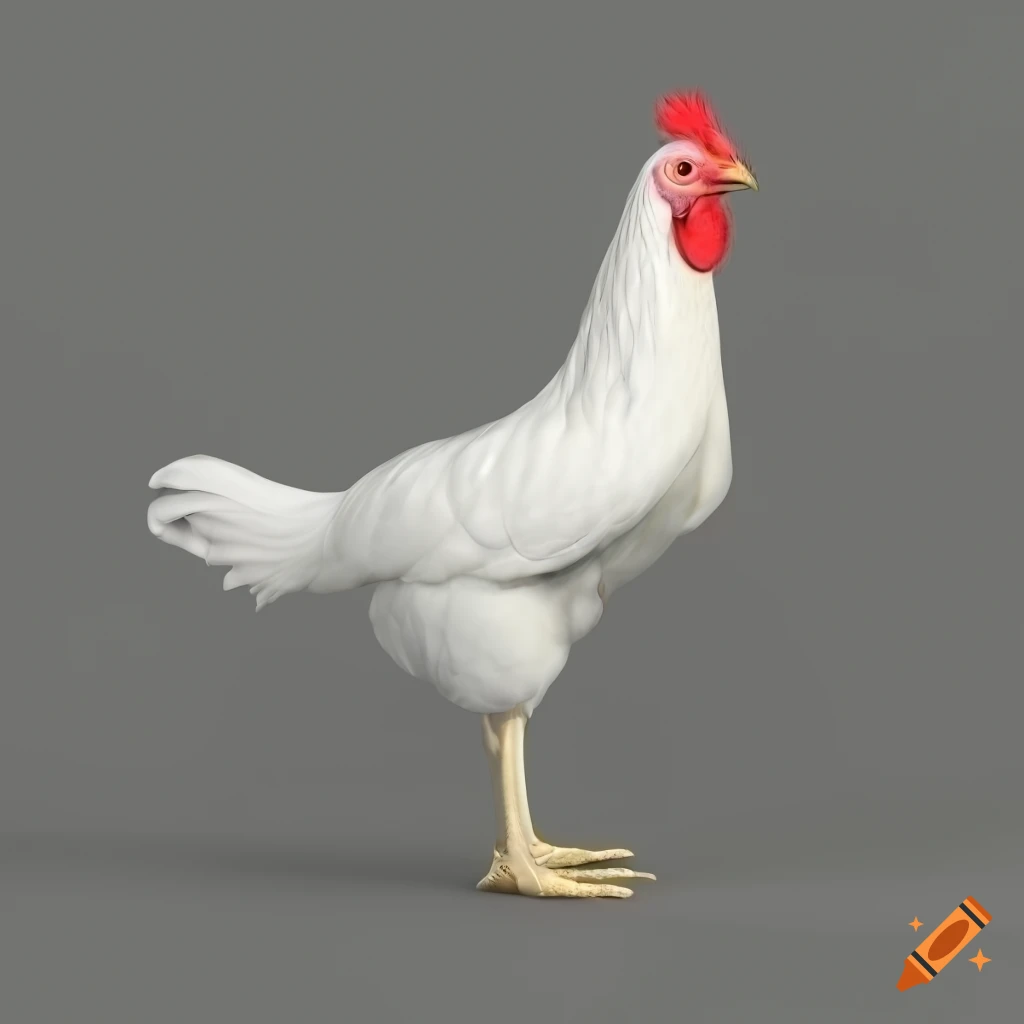 Side view of a white chicken with high definition texture on Craiyon
