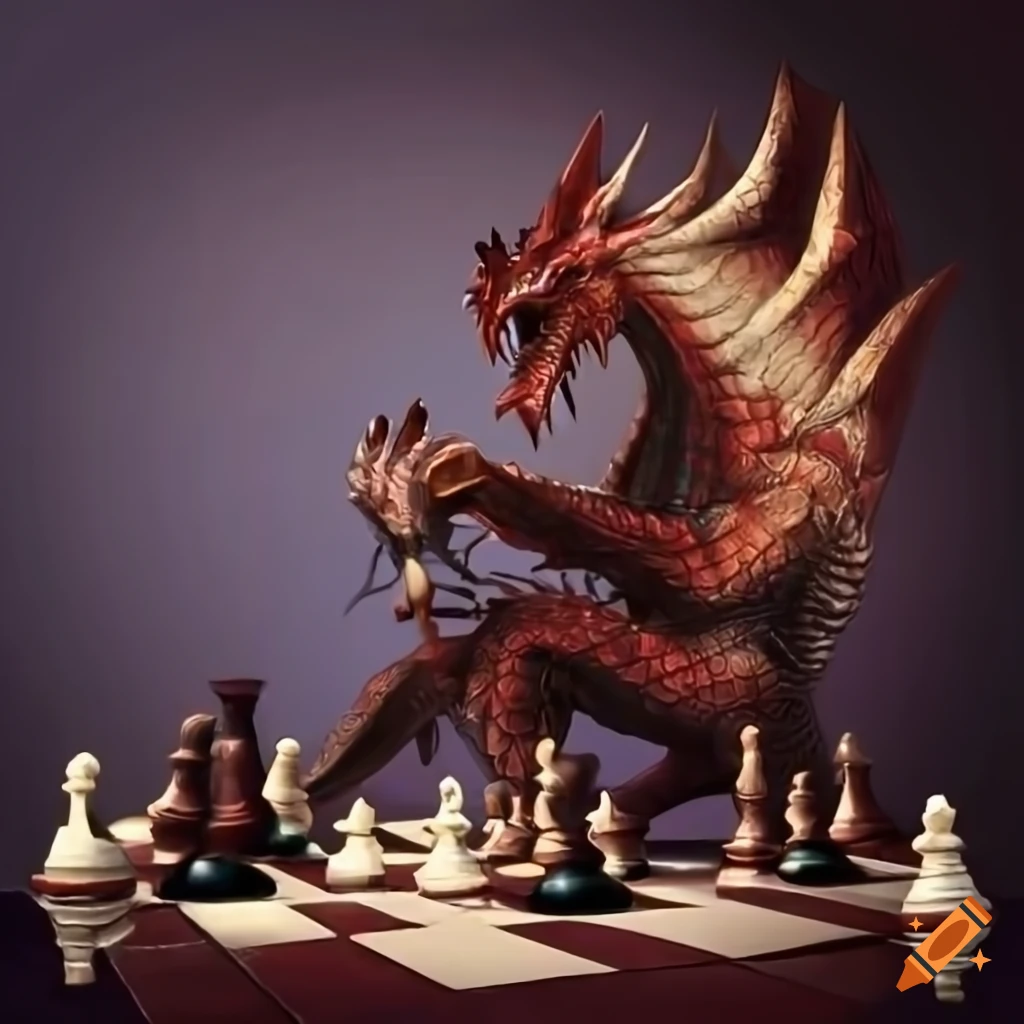 Dragon playing chess on Craiyon