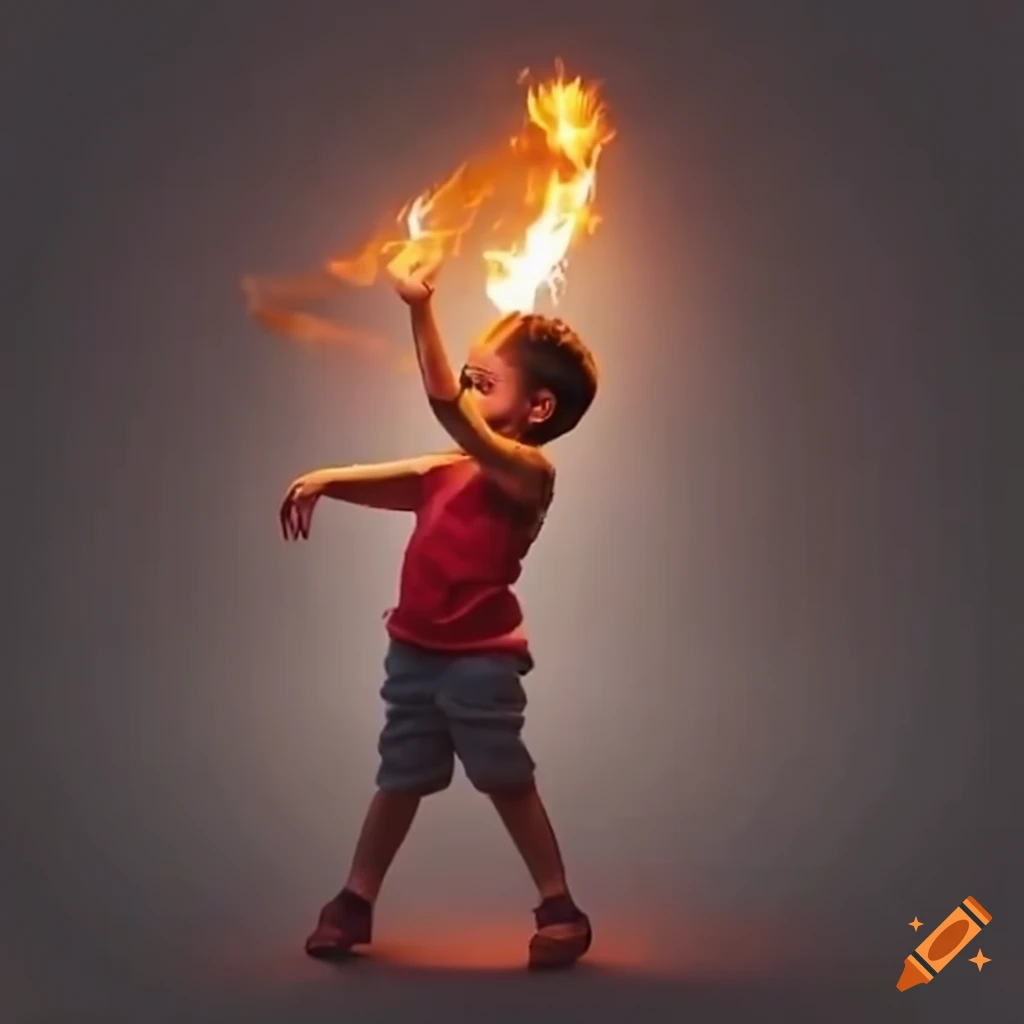 Kid dancing with fire bending on Craiyon