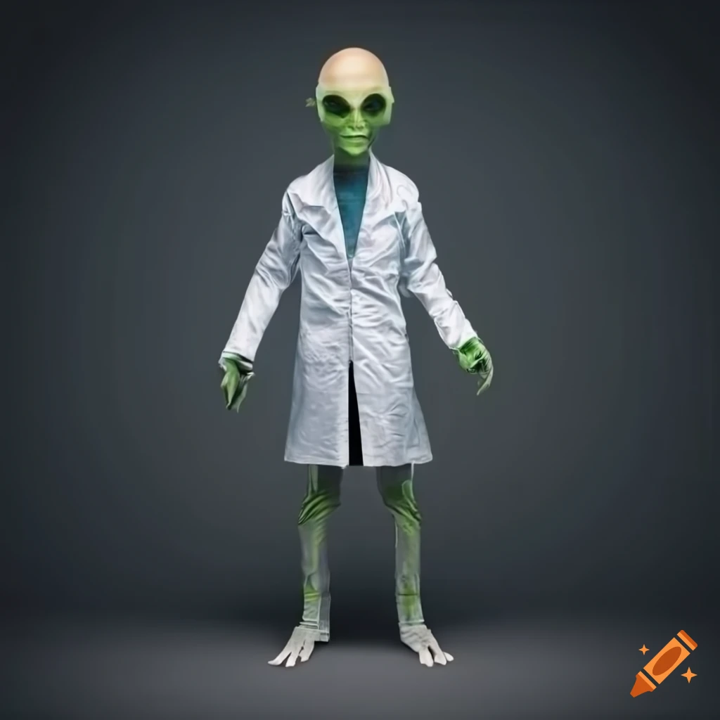 Alien scientist in a white lab coat on Craiyon