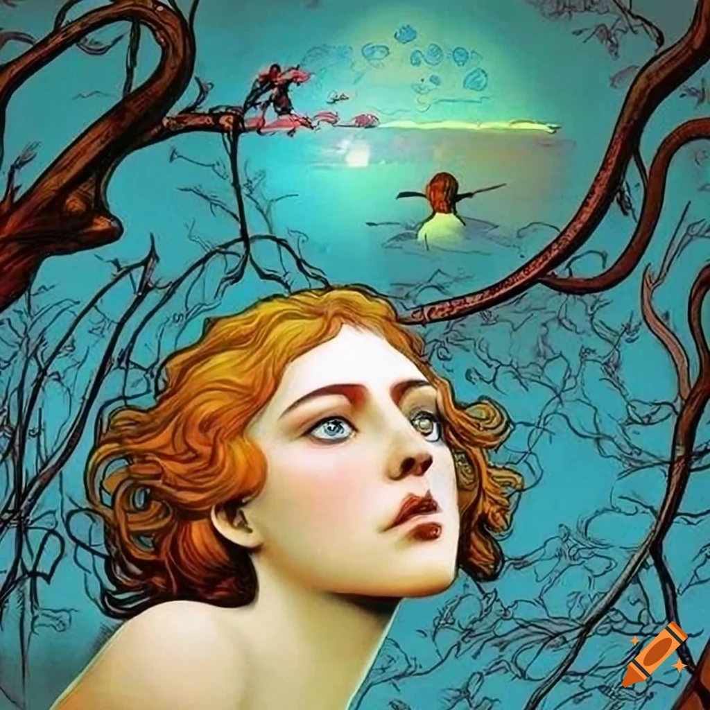 Detailed and surreal artwork inspired by art nouveau and classical comics illustrated on Craiyon