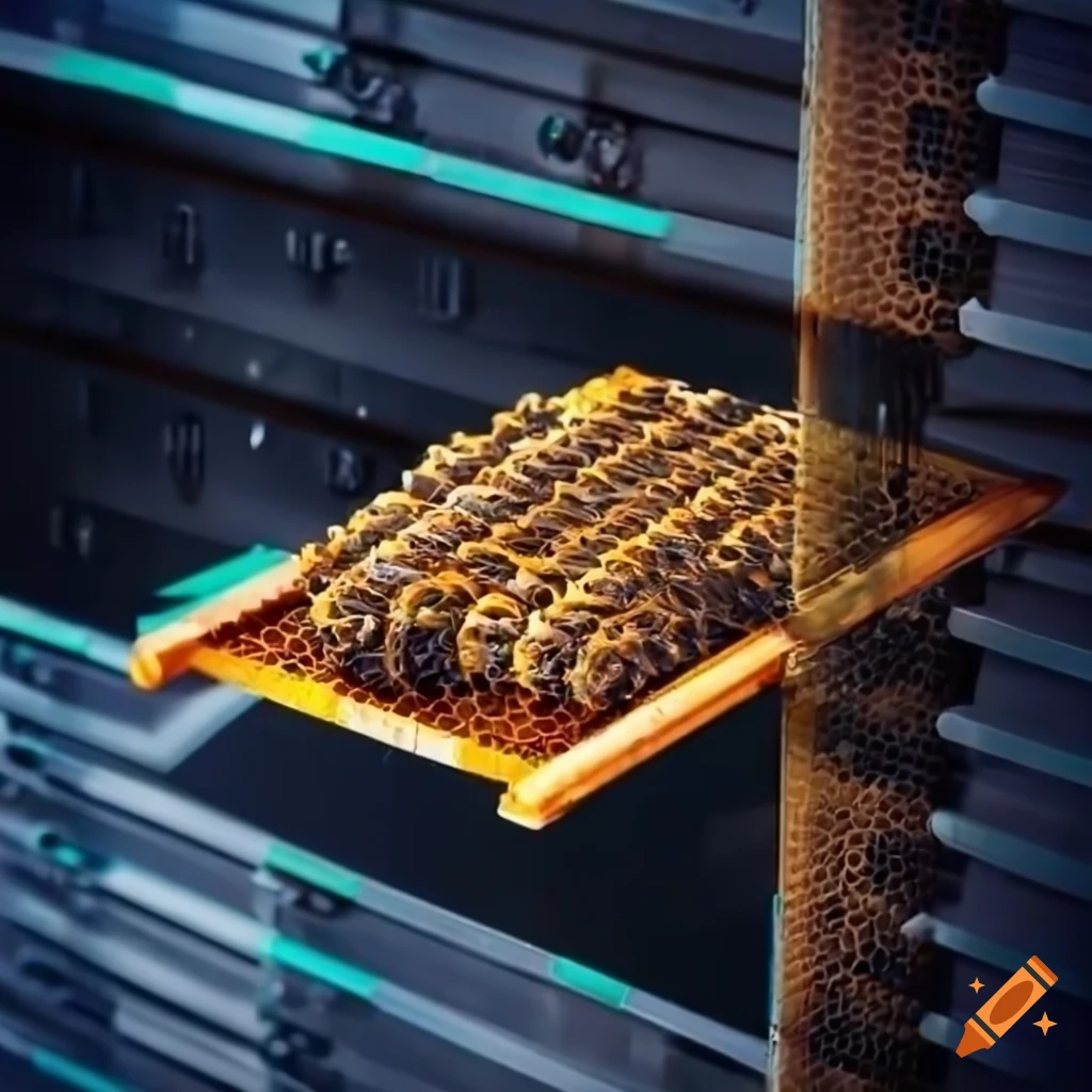 Beehive inside a server rack on Craiyon