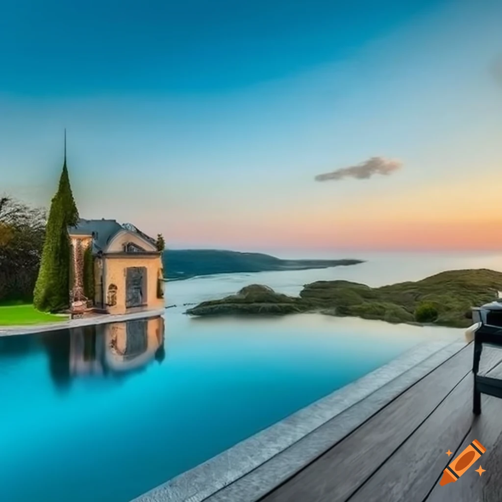Photo realist of a salmon in a luxury villa with sea view on Craiyon