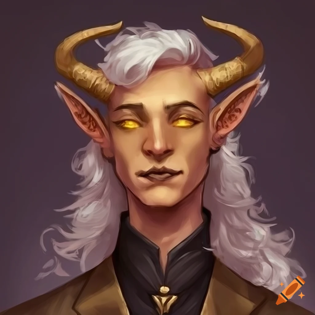 Dnd male tiefling with detailed hair and elegant clothes character ...