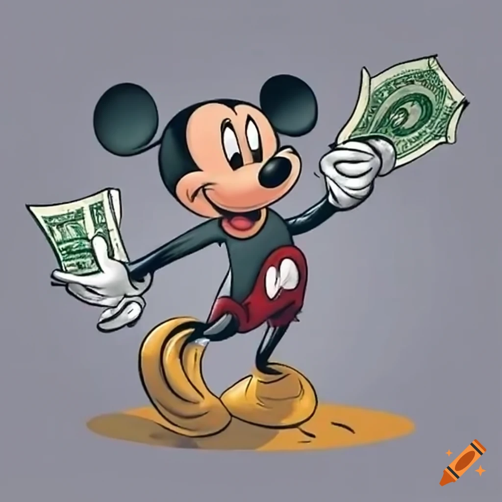 Cartoon character holding money in the air on Craiyon