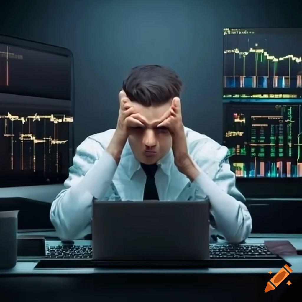 Upset trader analyzing trading charts and graphs on computer on Craiyon