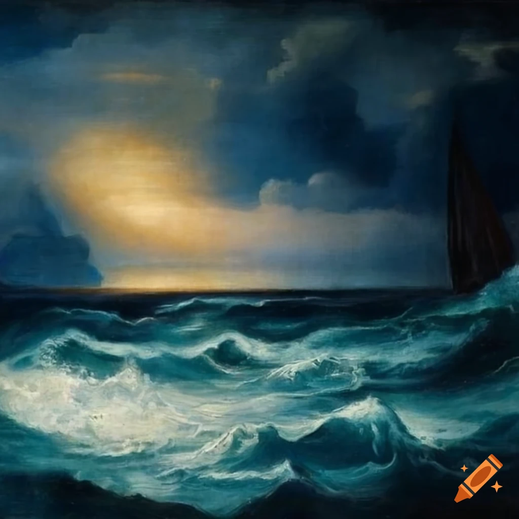 Medieval painting of a sea storm by jan van eyck on Craiyon