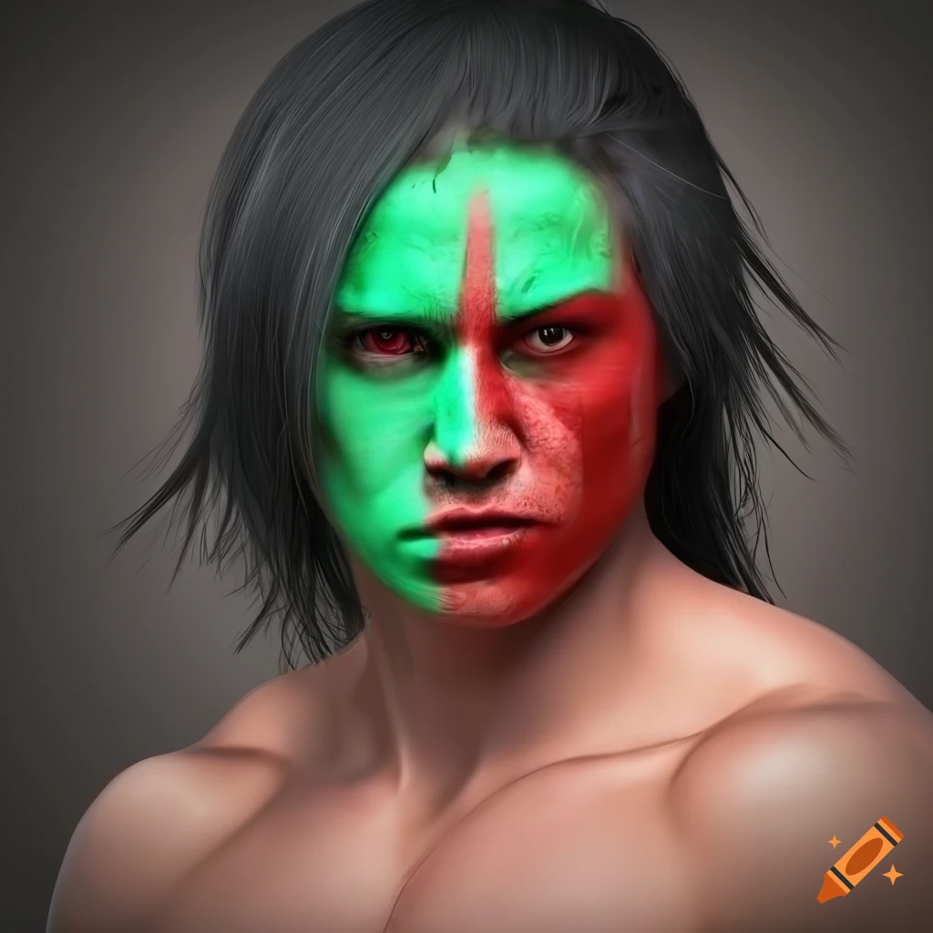 Heroic 3D portrait of a muscular male wrestler with facepaint and dark ...
