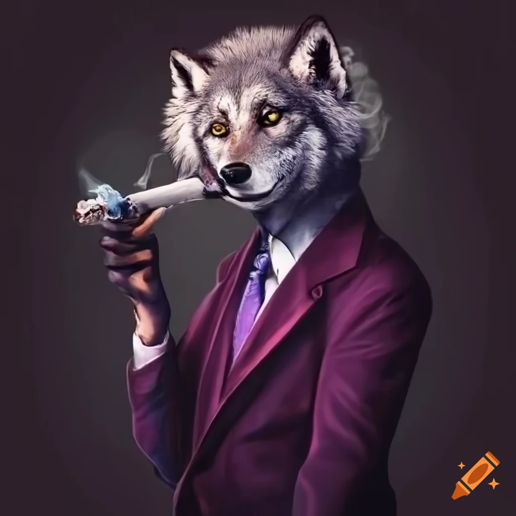 Sophisticated wolf in a suit smoking a joint on Craiyon
