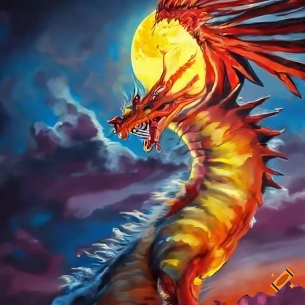 Comic fire dragon in front of the moon on Craiyon