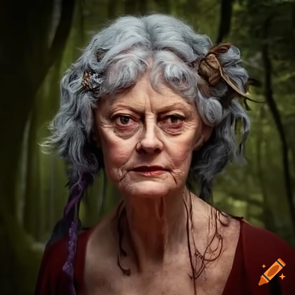 Portrait of susan sarandon as a grey-haired medieval witch in a ...
