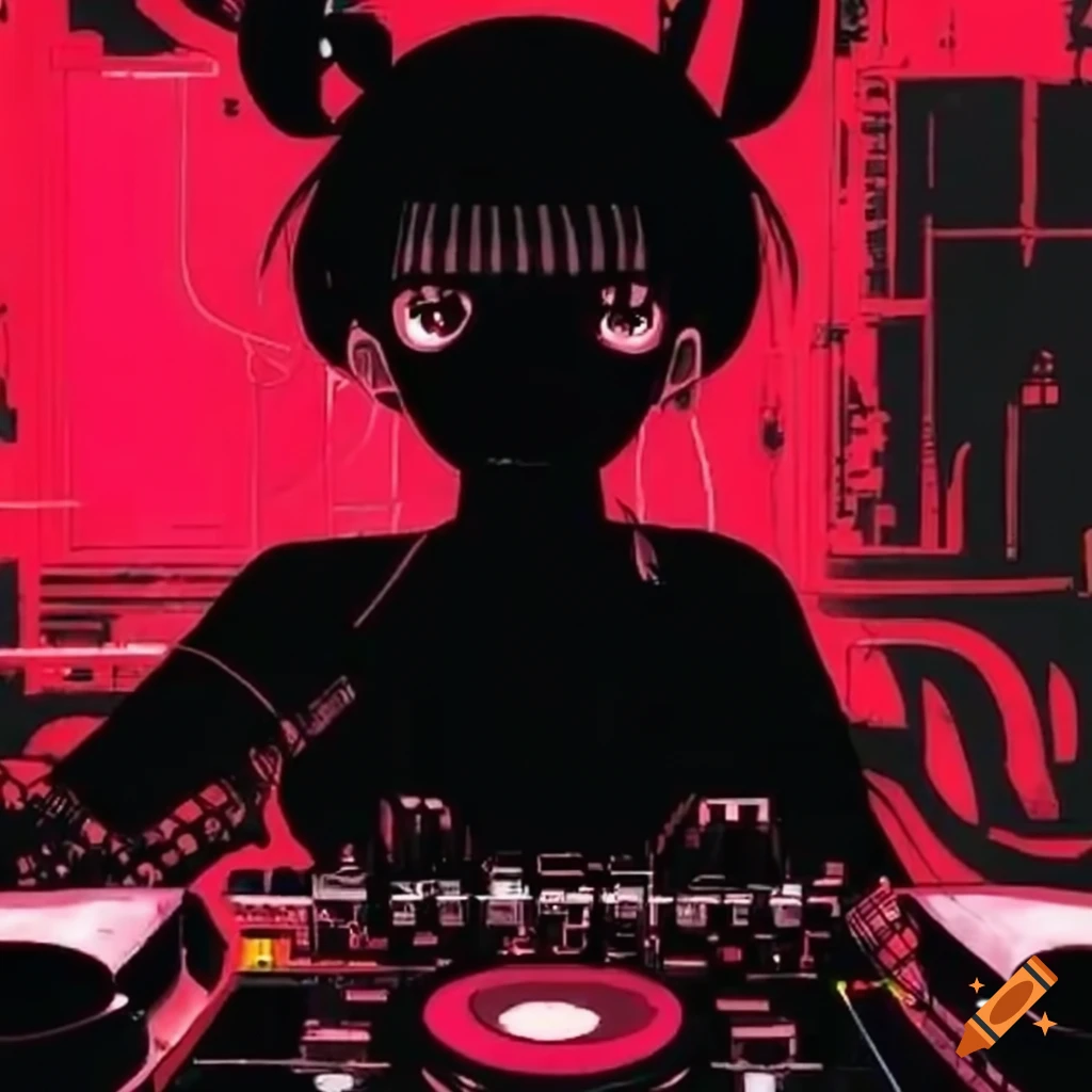 Manga noir depiction of a techno dj on Craiyon