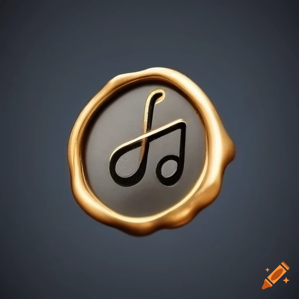 Black wax seal surrounded by gray and golden music notes on Craiyon