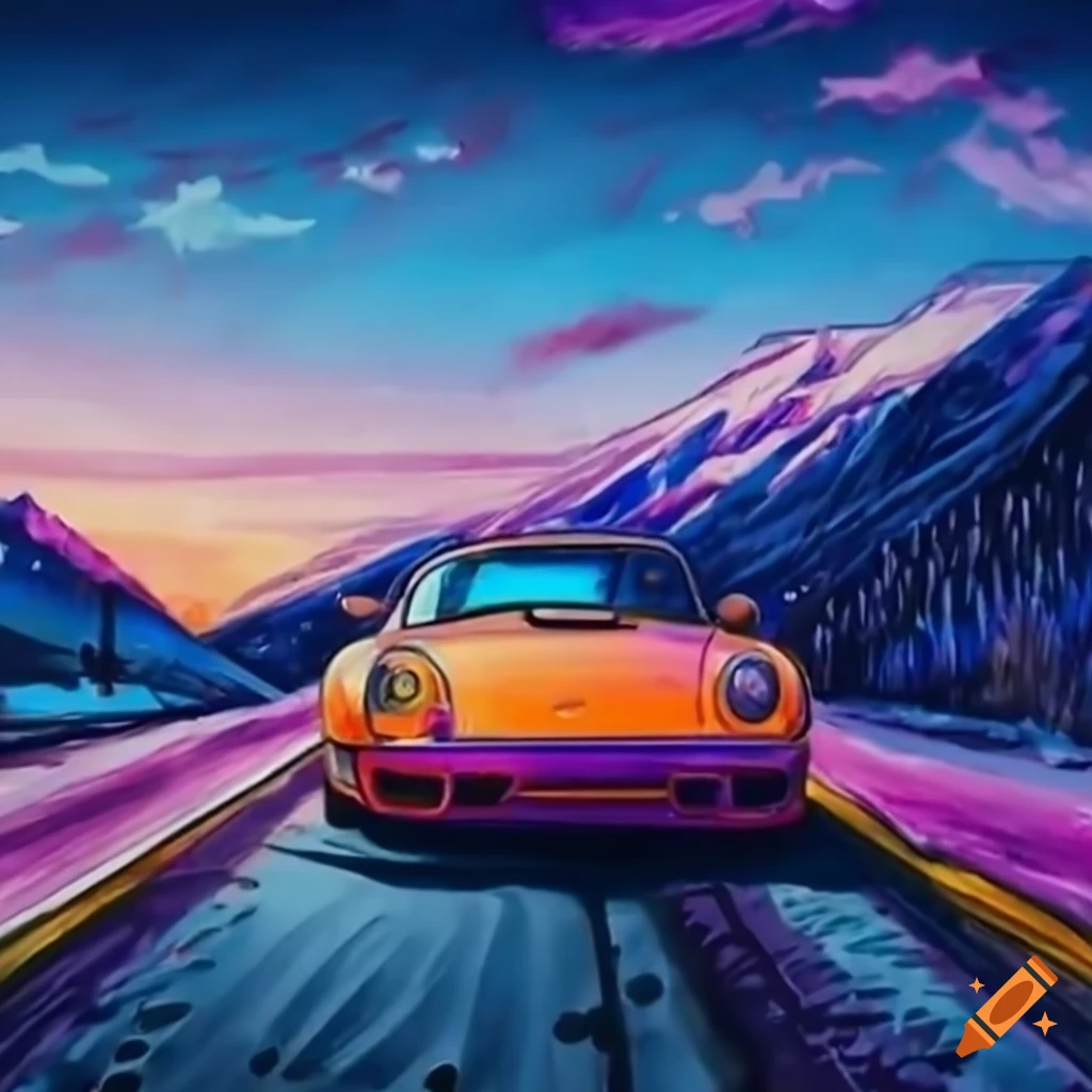 Porsche 959 parked on a snowy mountain road with stunning landscape ...