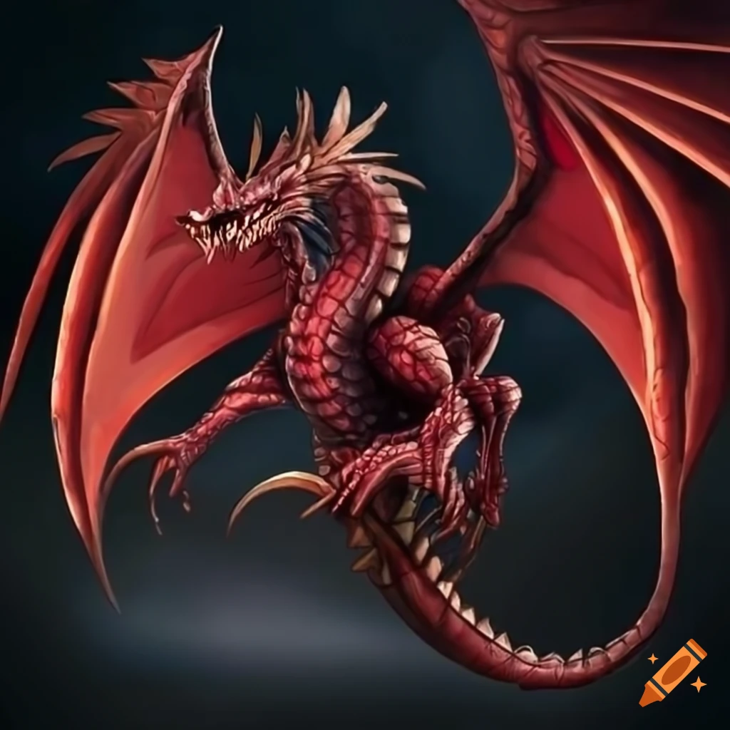 Dark red six-winged dragon with a scorpion tail on Craiyon