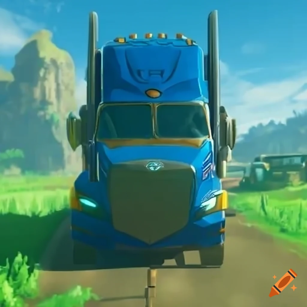 Link driving a semi truck in a fantasy setting on Craiyon