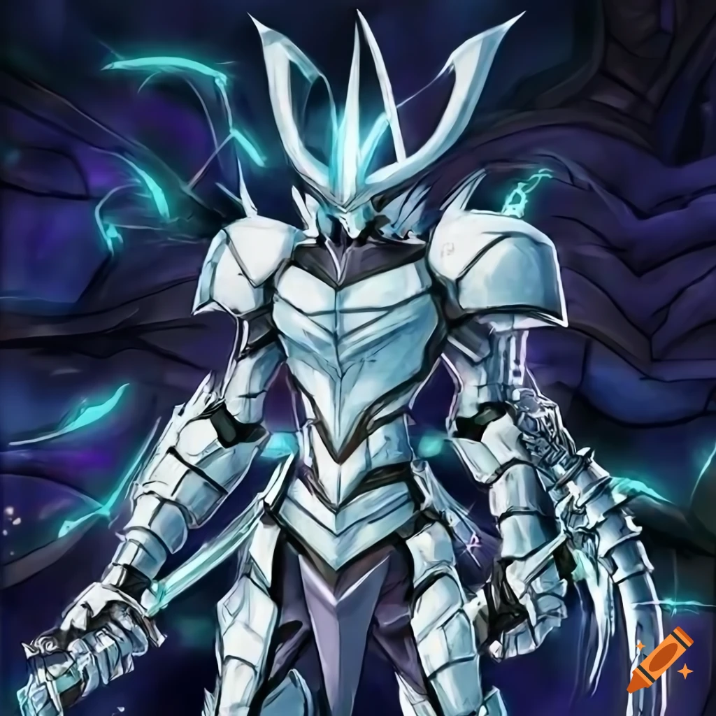 Highly detailed Yu-Gi-Oh style artwork of white armor insect warrior of ...