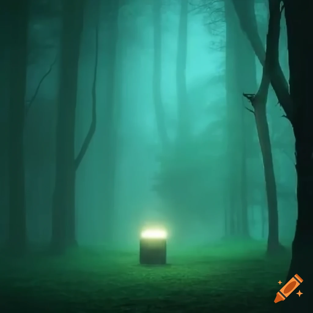 Giant speaker playing in the forest fog on Craiyon