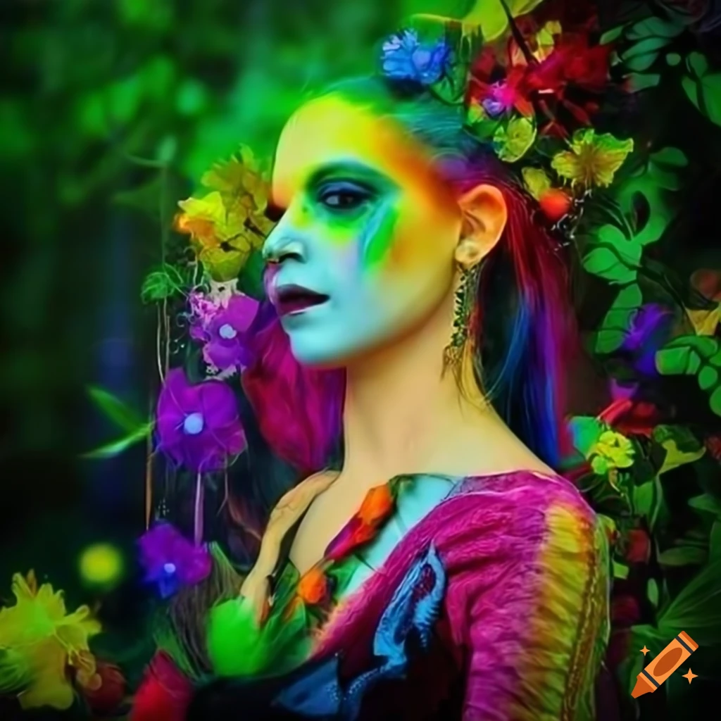 Vibrant and colorful gothic elements with a surreal woman's face in the ...