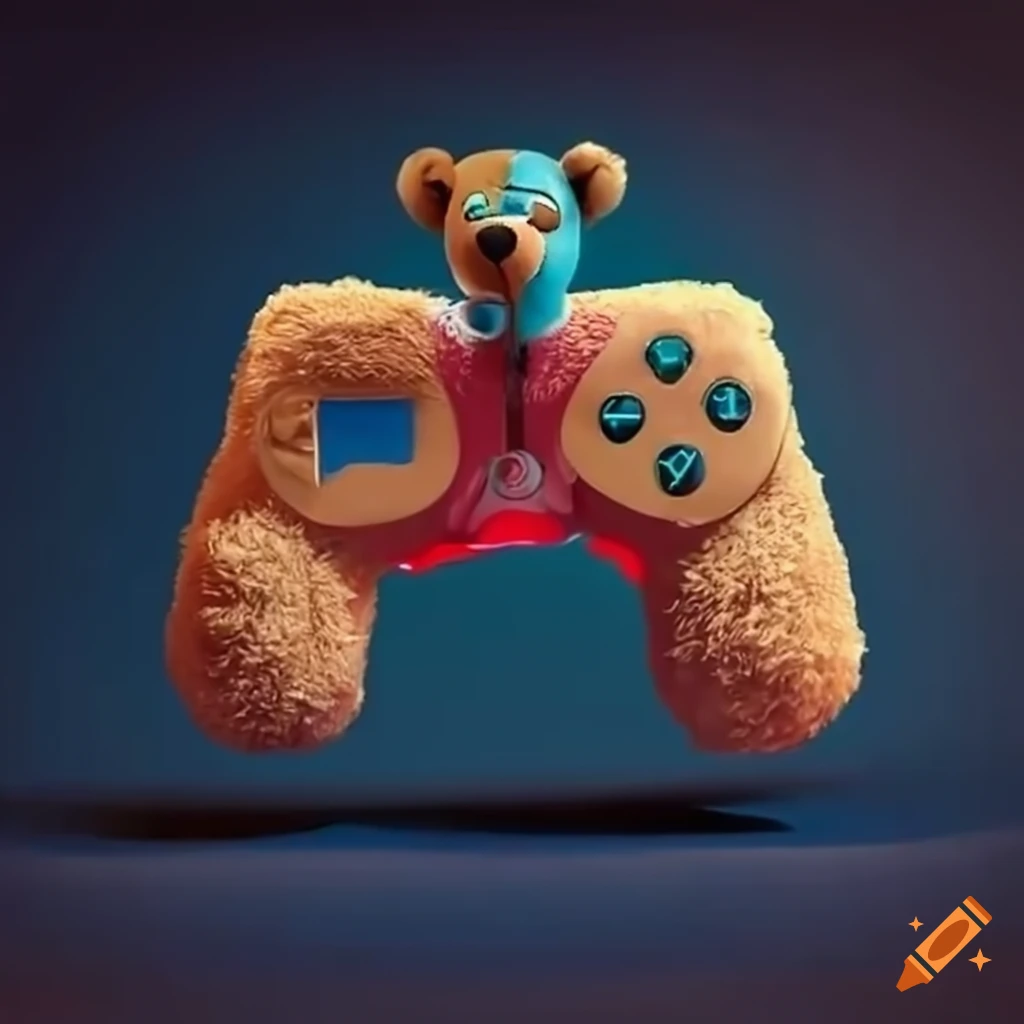 Videogame controller inside a teddy-bear on Craiyon