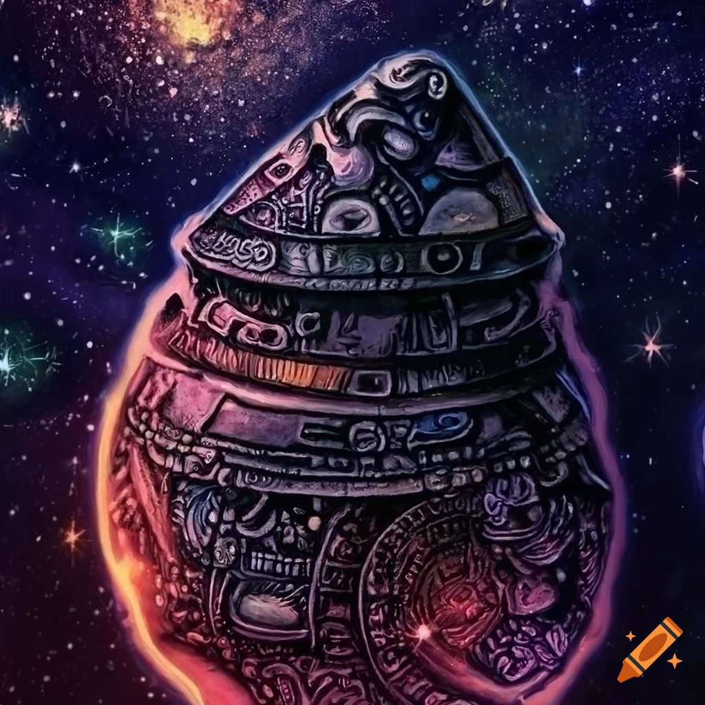 Glistening obsidian spaceship with mayan-inspired cosmic horror ...