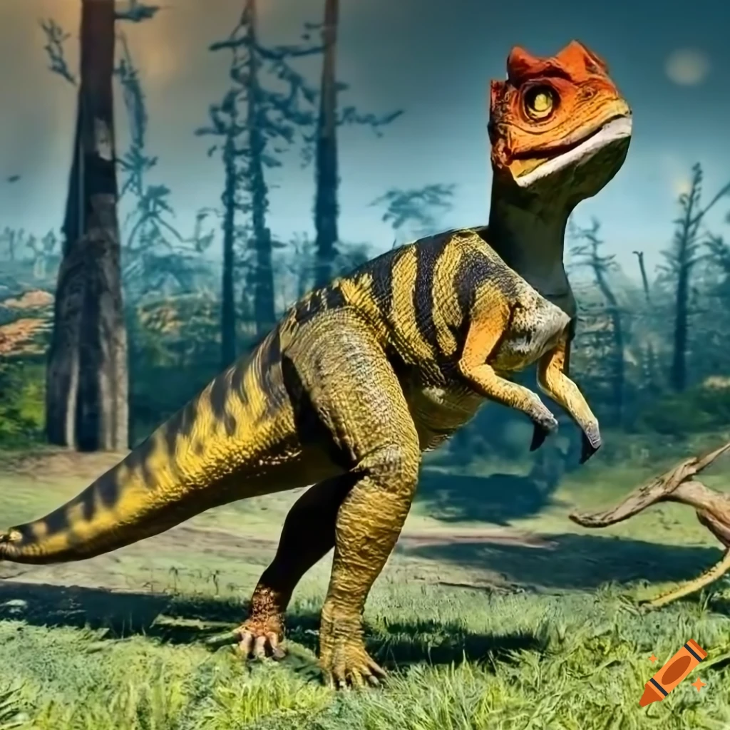 Detailed pachycephalosaurus dinosaur with monitor lizard-like color ...