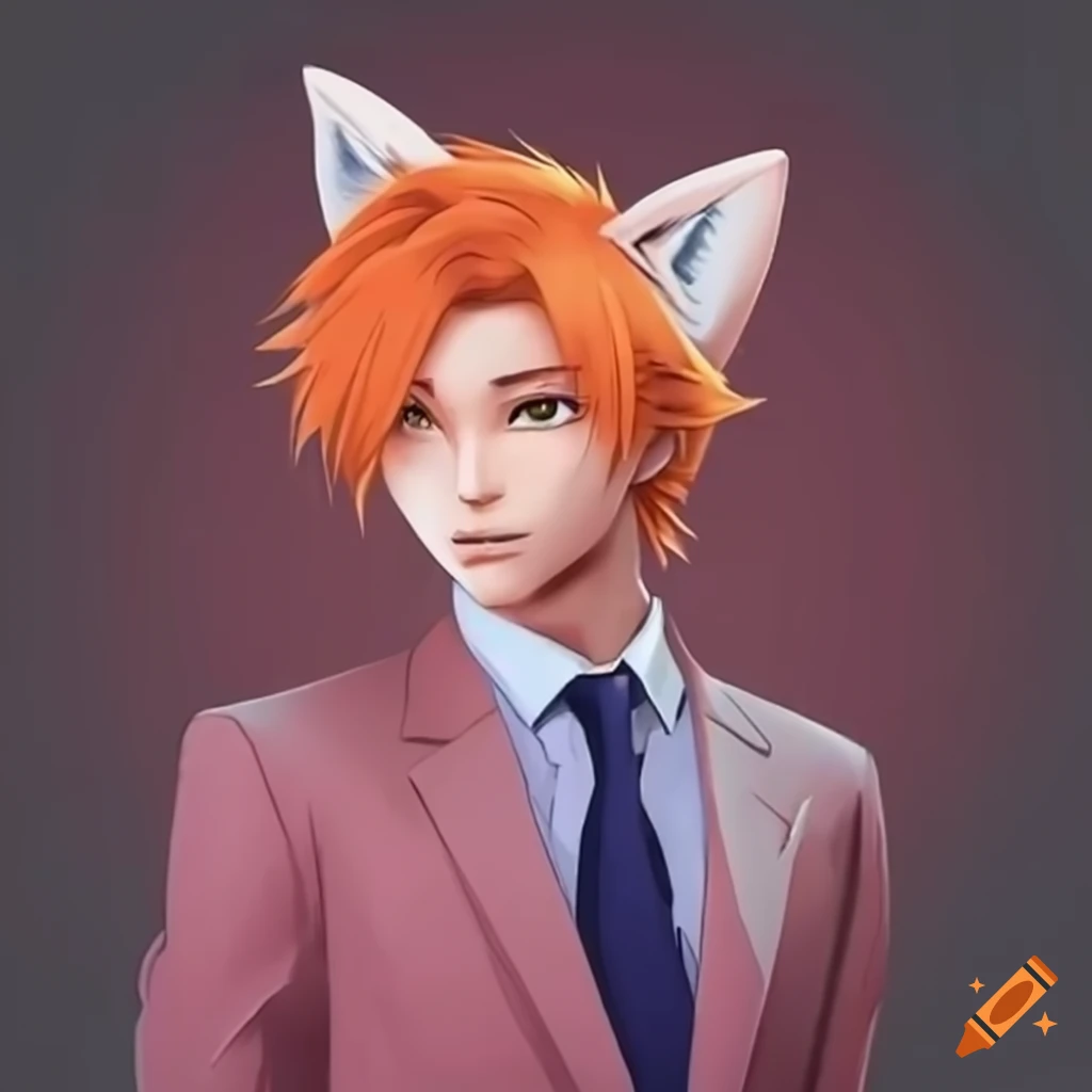 Young male model in business suit with orange hair and features of the ...