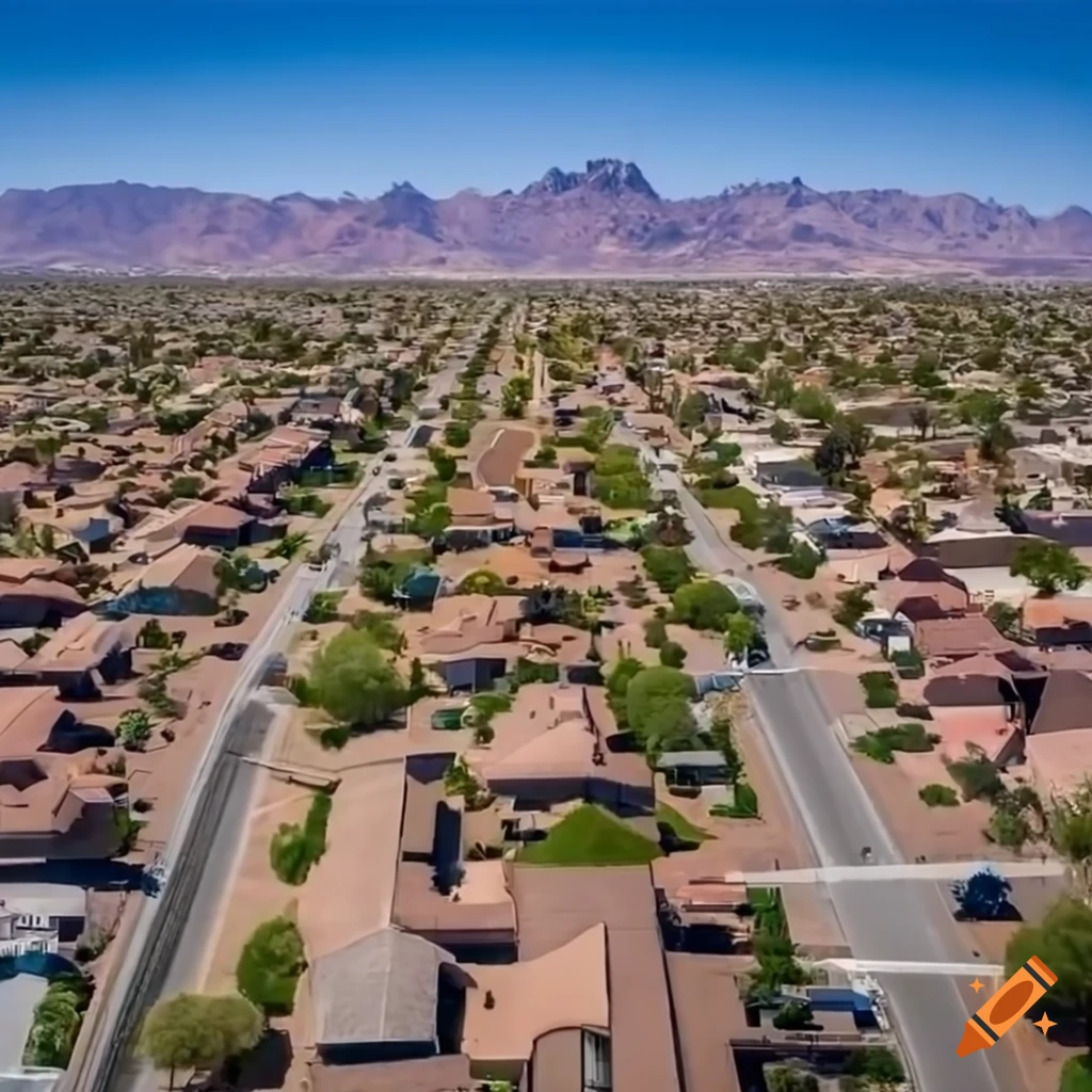 Panoramic view of suburban arizona streets and homes from a drone on ...