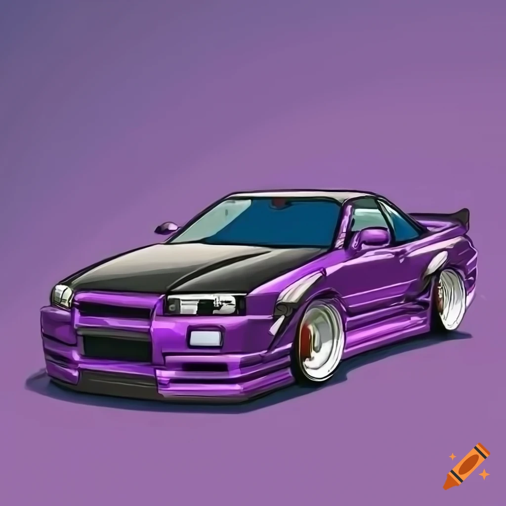 Cartoon style high-detail midnight purple nissan skyline r34 gtr on Craiyon