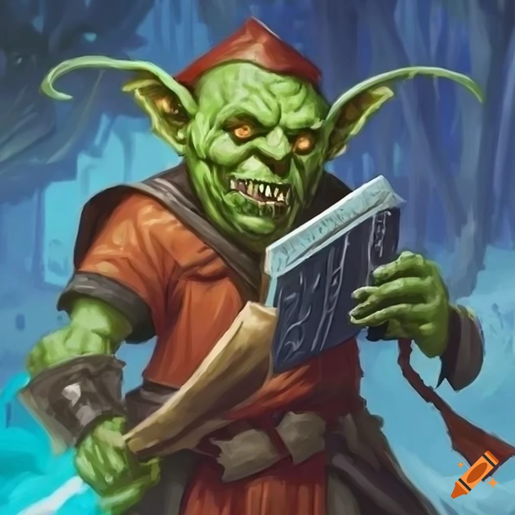 Angry goblin with a big hat in a magic the gathering style card on Craiyon