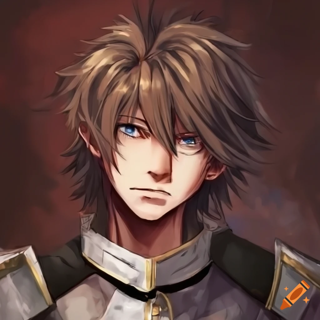 Young angry anime crusader with brown hair on Craiyon