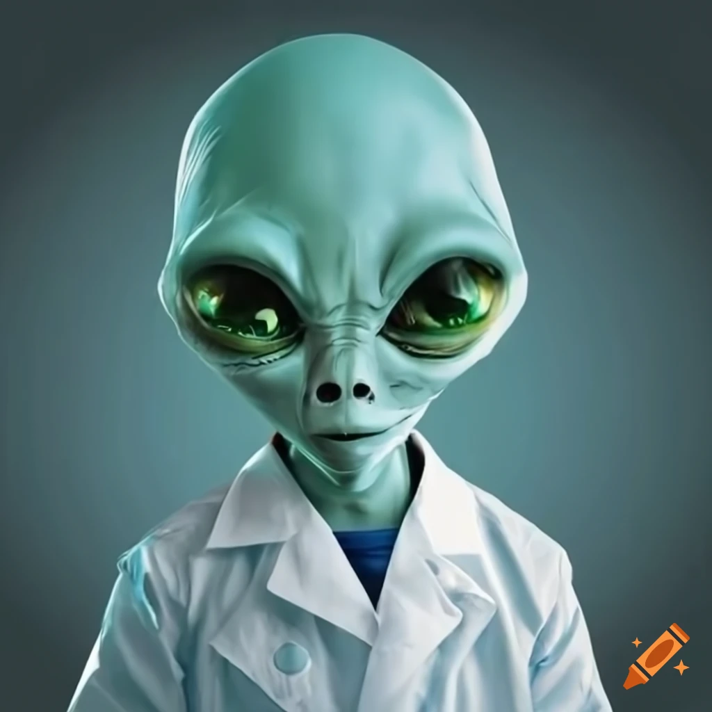 Alien scientist in a white lab coat on Craiyon