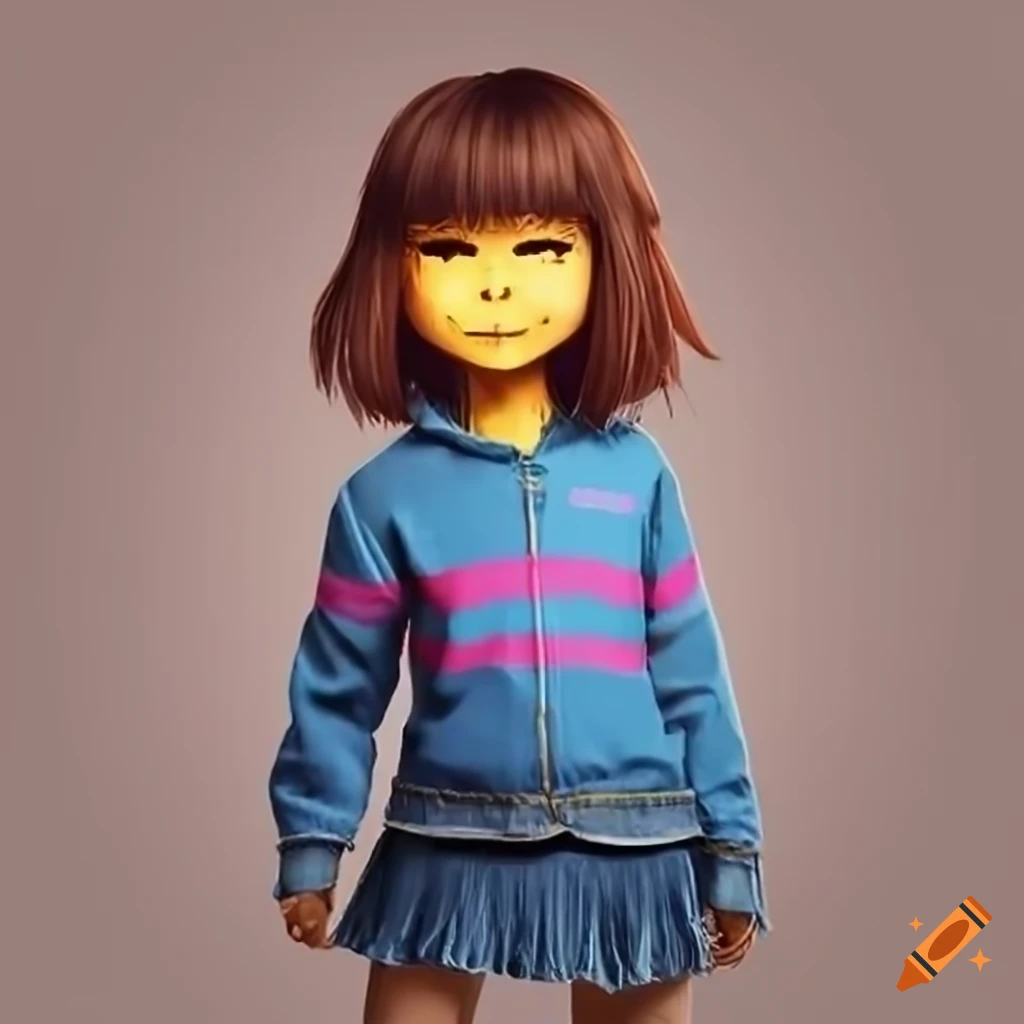 Frisk character from Undertale in a hyper-realistic denim skirt on Craiyon