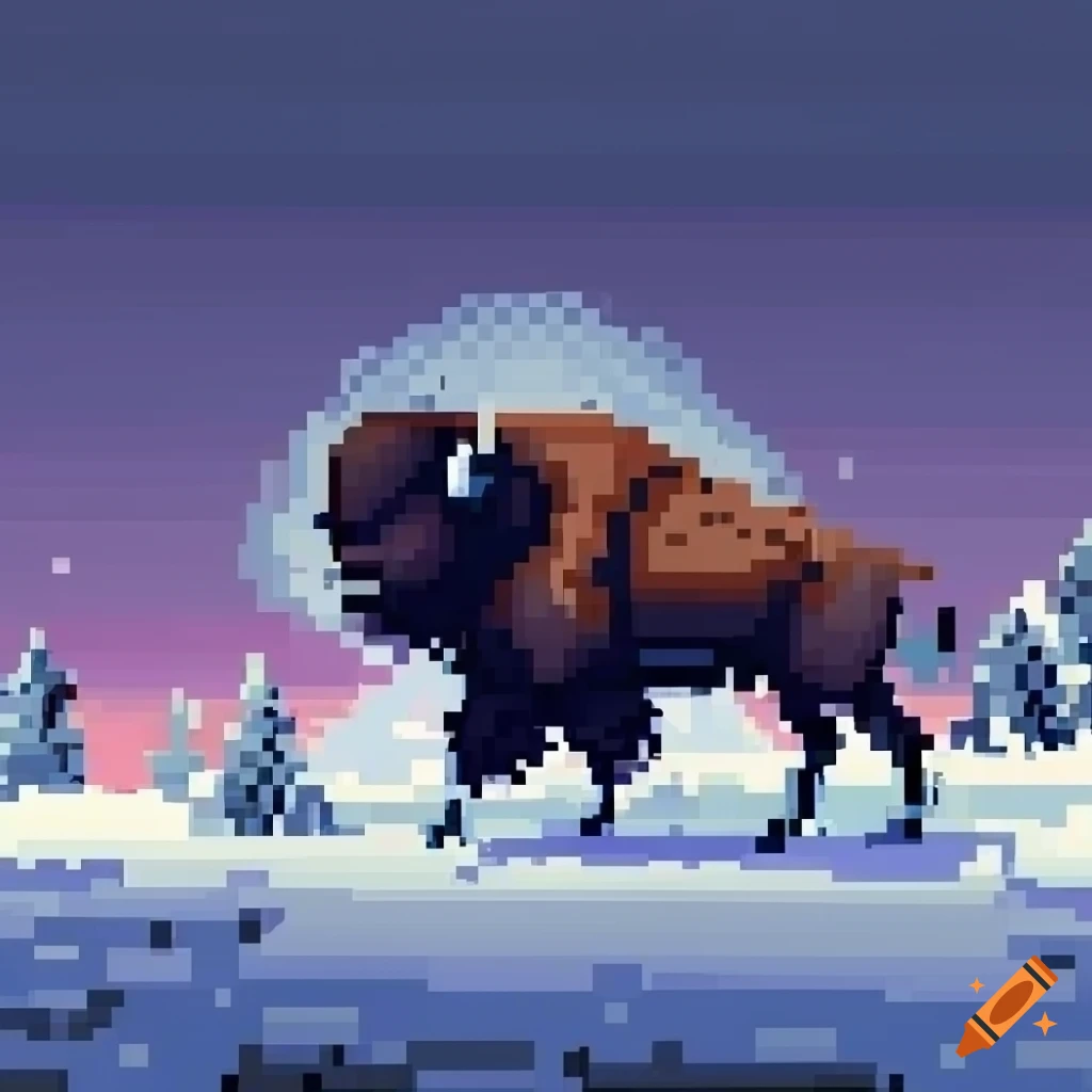 Pixel art snowy bison desktop wallpaper 1440x900 on Craiyon