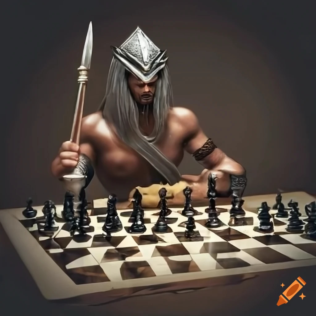 Warrior playing chess on Craiyon