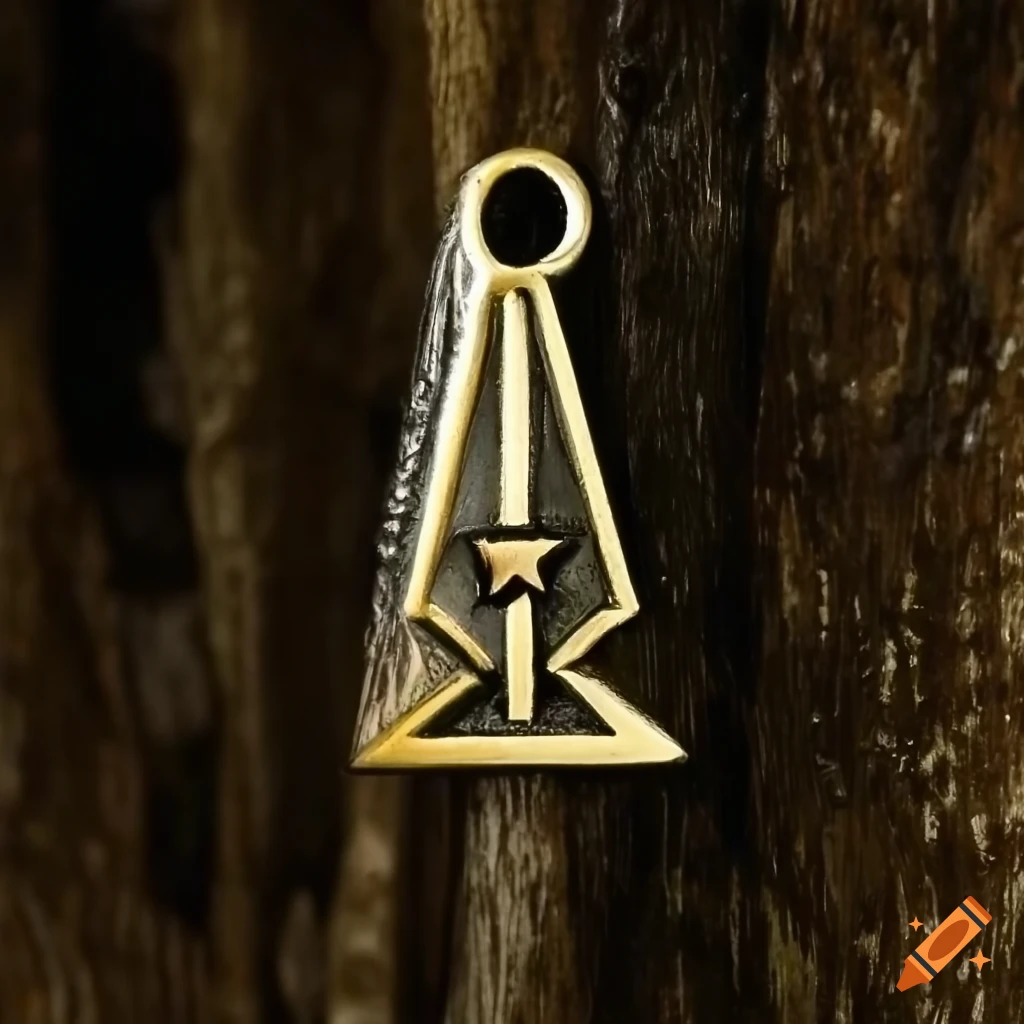 Brass magic rune in arrow shape with nordic influence on Craiyon