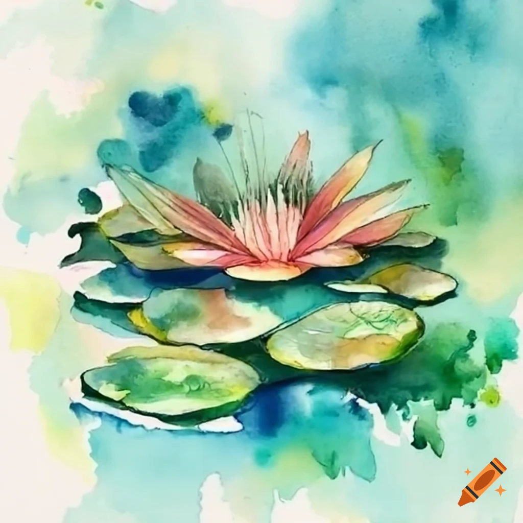 Pond with floating plants and flowers on Craiyon