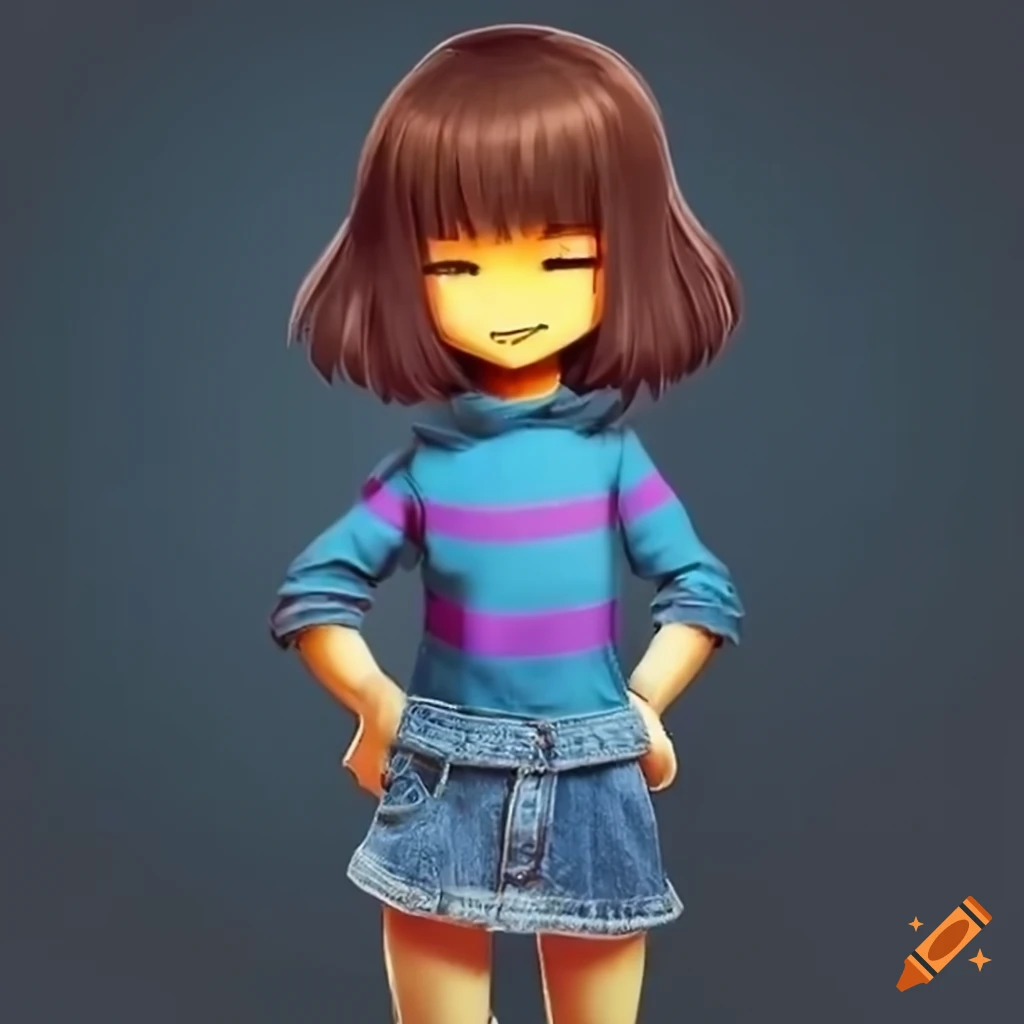 Frisk from Undertale in ultra-realistic denim skirt on Craiyon