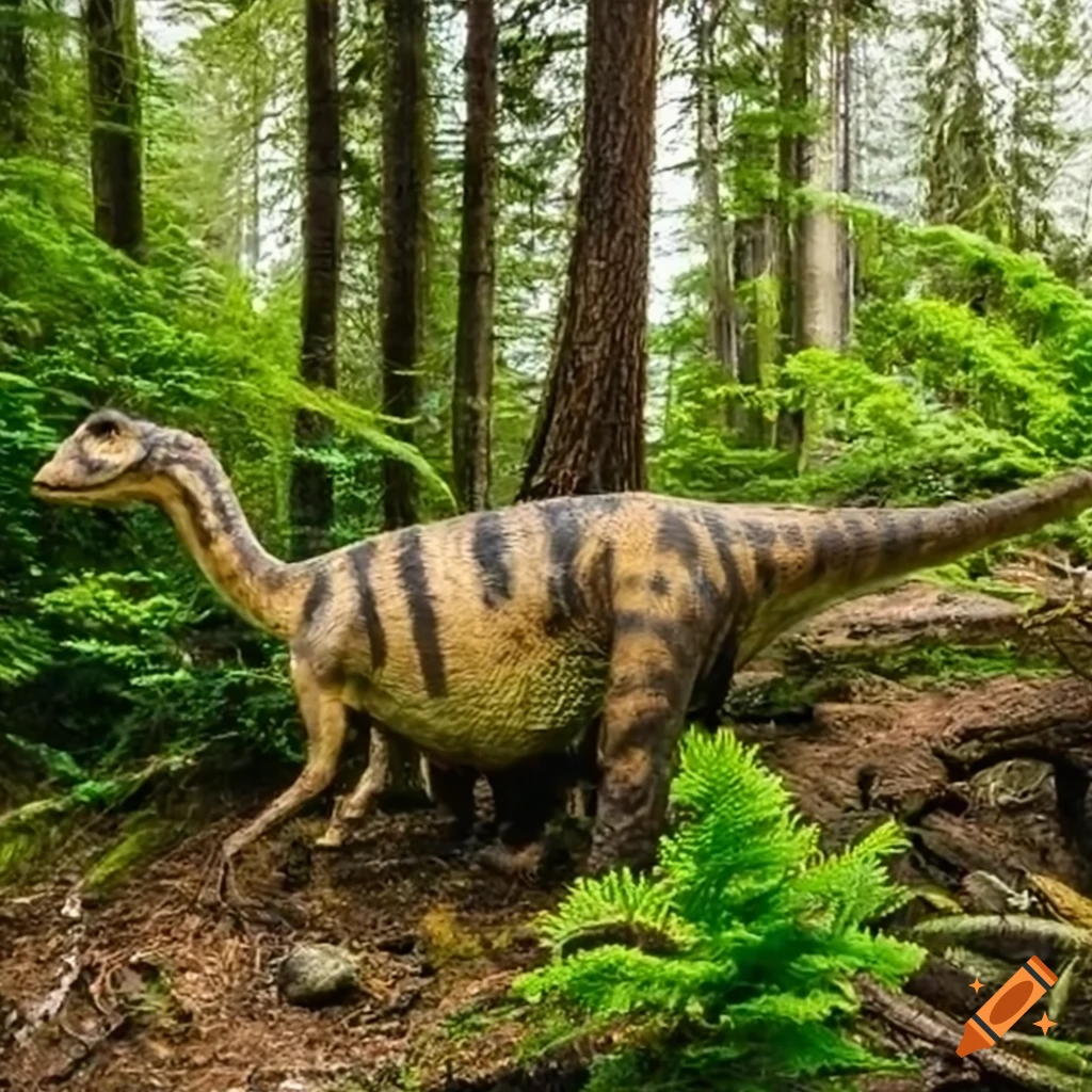 Three intricate striped Hadrosaurs in a British Columbia forest ...